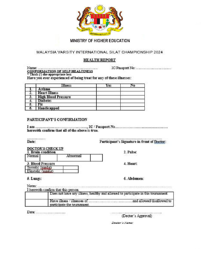 Medical Check Up Form | PDF