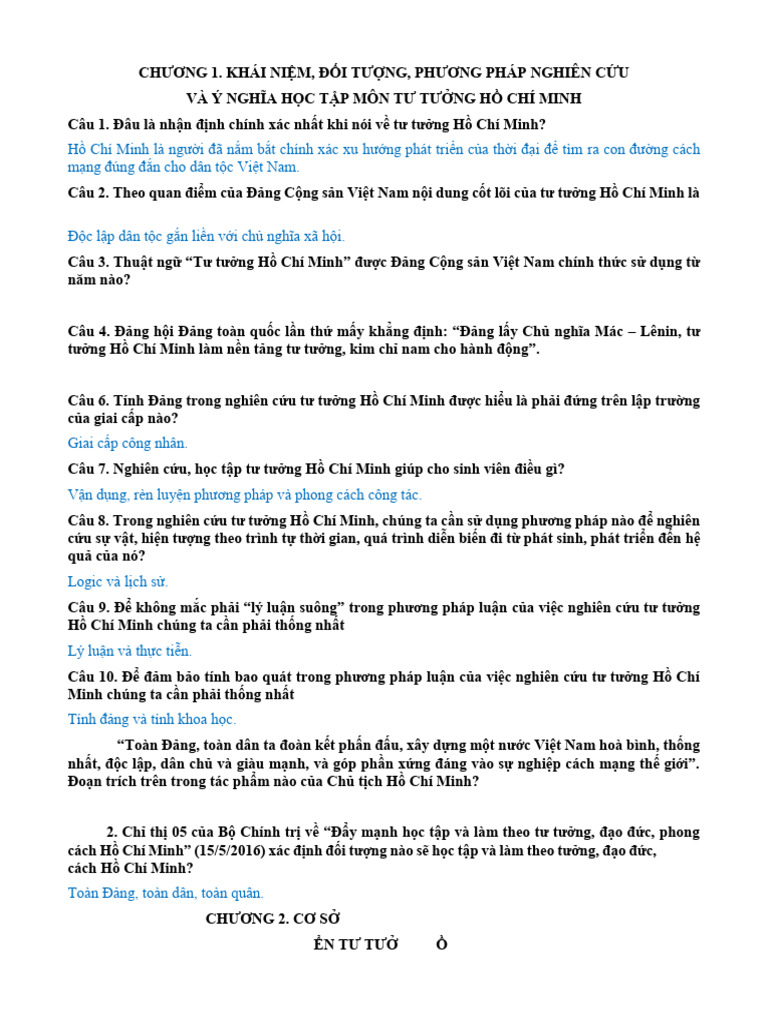 Cau hoi trac nghiem TTHCM | PDF