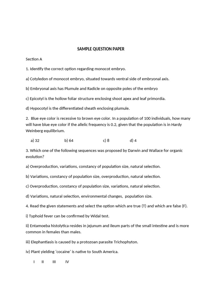 Sample Question Paper | PDF | Genotype | Dna