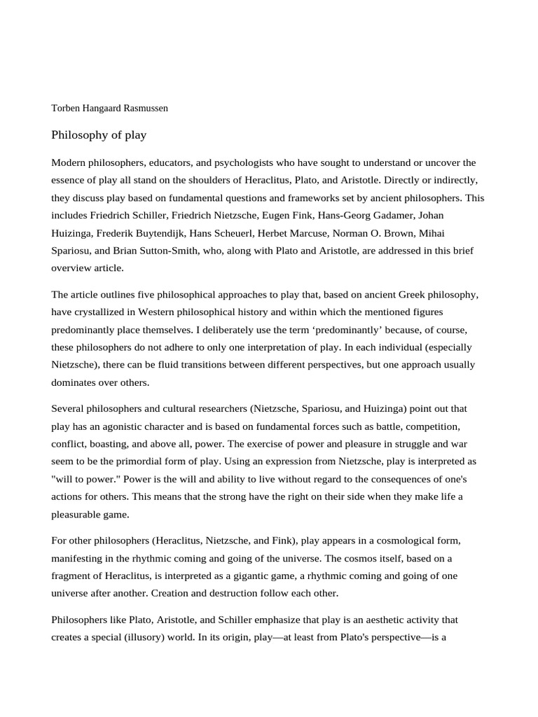 Philosophy of Play | PDF | Plato | Immanuel Kant