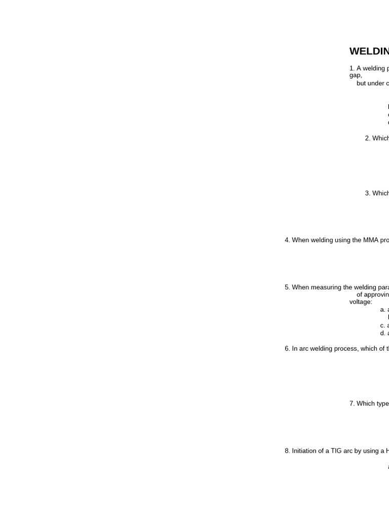 Multiple Choice 4 Welding Process | PDF | Welding | Construction