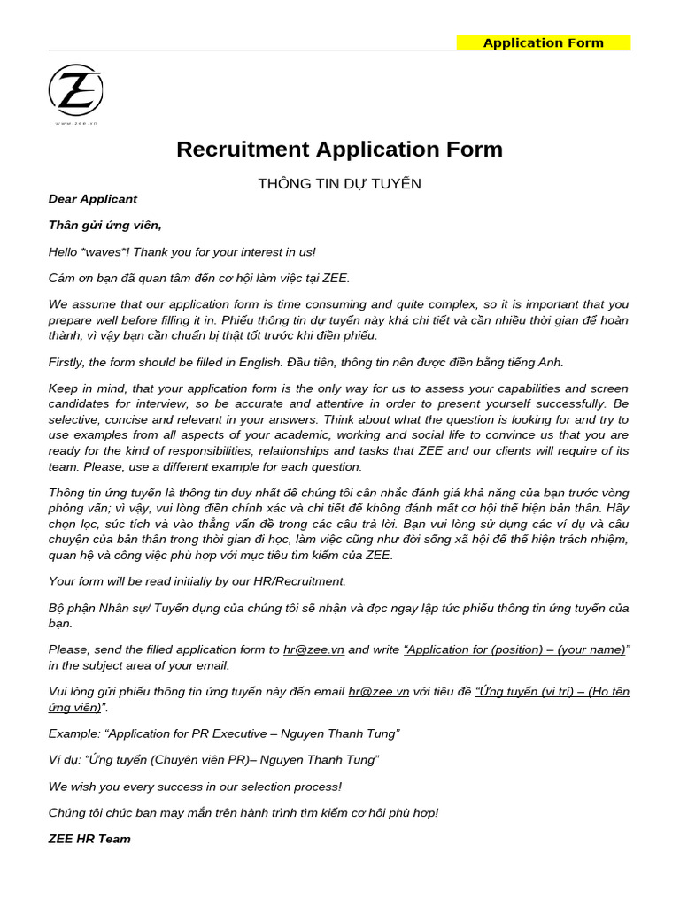 ZEE Recruitment Application Form | PDF