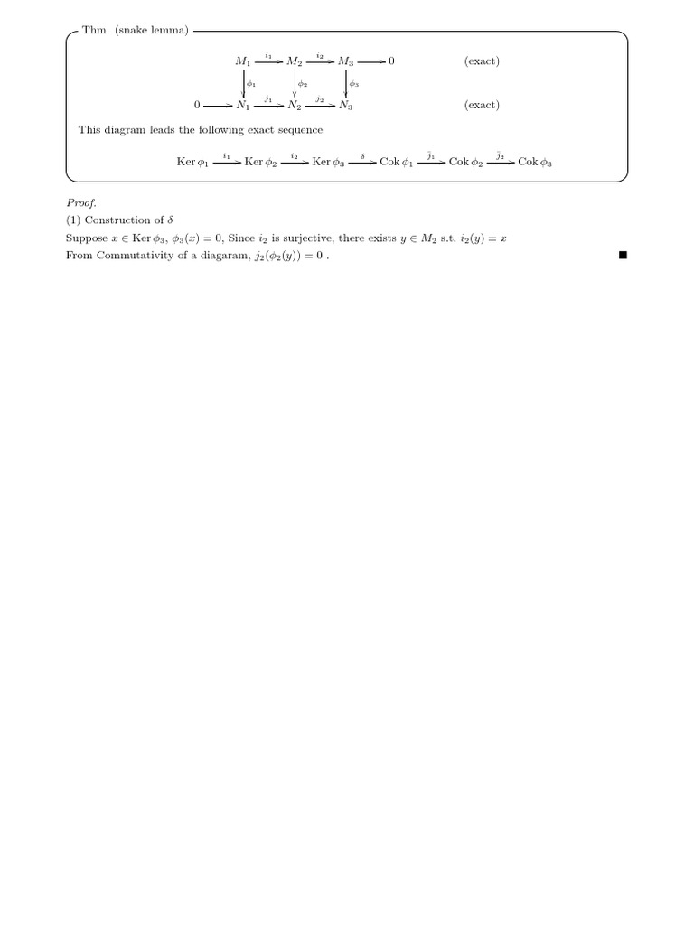 Proof.: Thm. (Snake Lemma) Exact | PDF