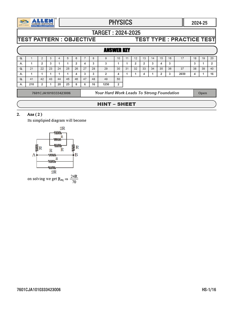 CURRENT ELECTRICITY AND CAPACITANCE_PRACTICE SET_FC | PDF | Electrical Engineering | Electricity