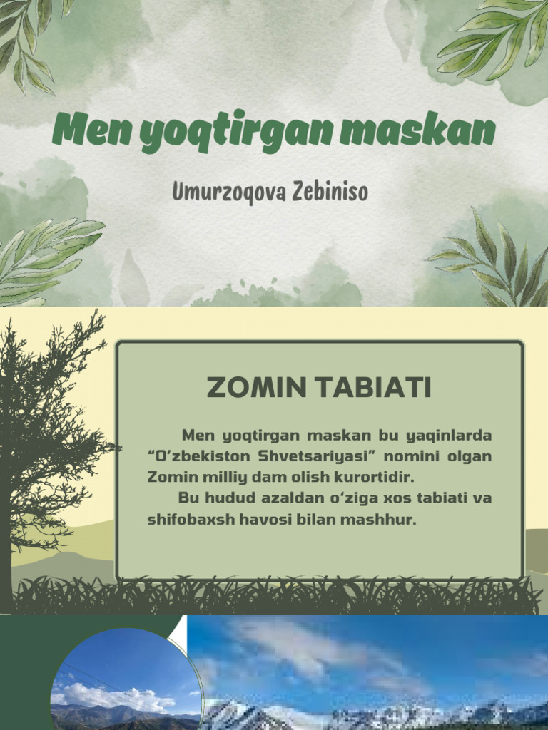 Men Yoqtirgan Maskan | PDF