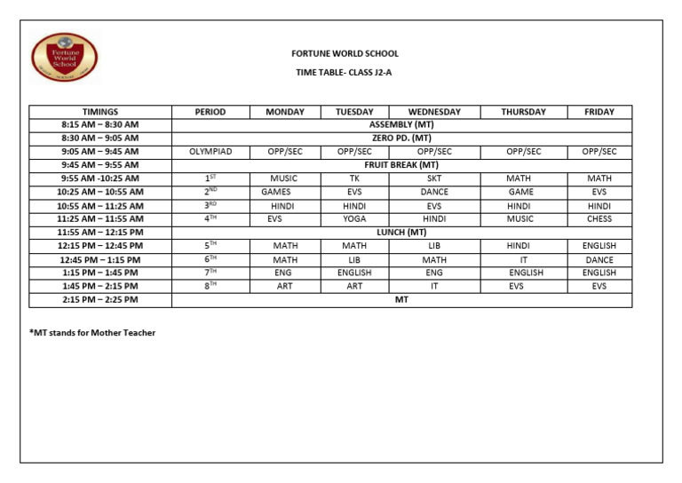 Class Time Table - J2 (A) | PDF