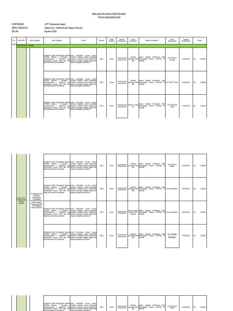 8 Agustus 2023 Format Realisasi Bok Kecacingan | PDF