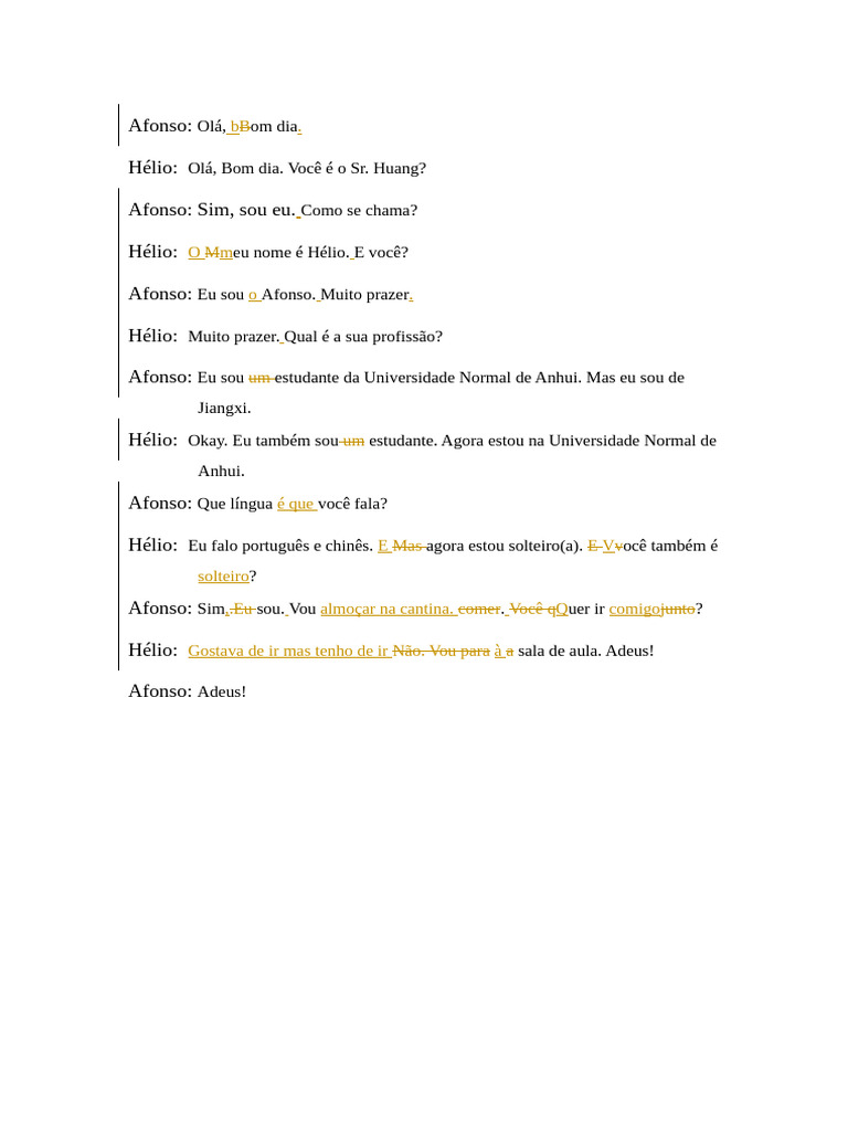 Afonso e Hélio的对话练习 | PDF