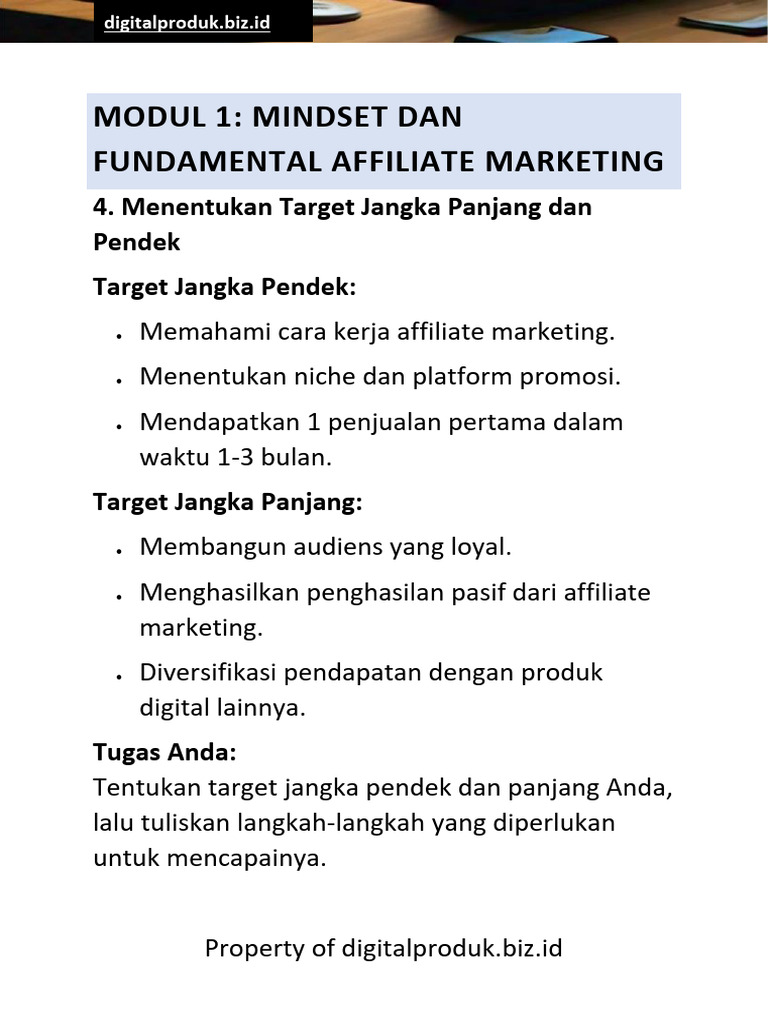 Target Jangka Pendek dan Panjang Affiliate Marketing | PDF