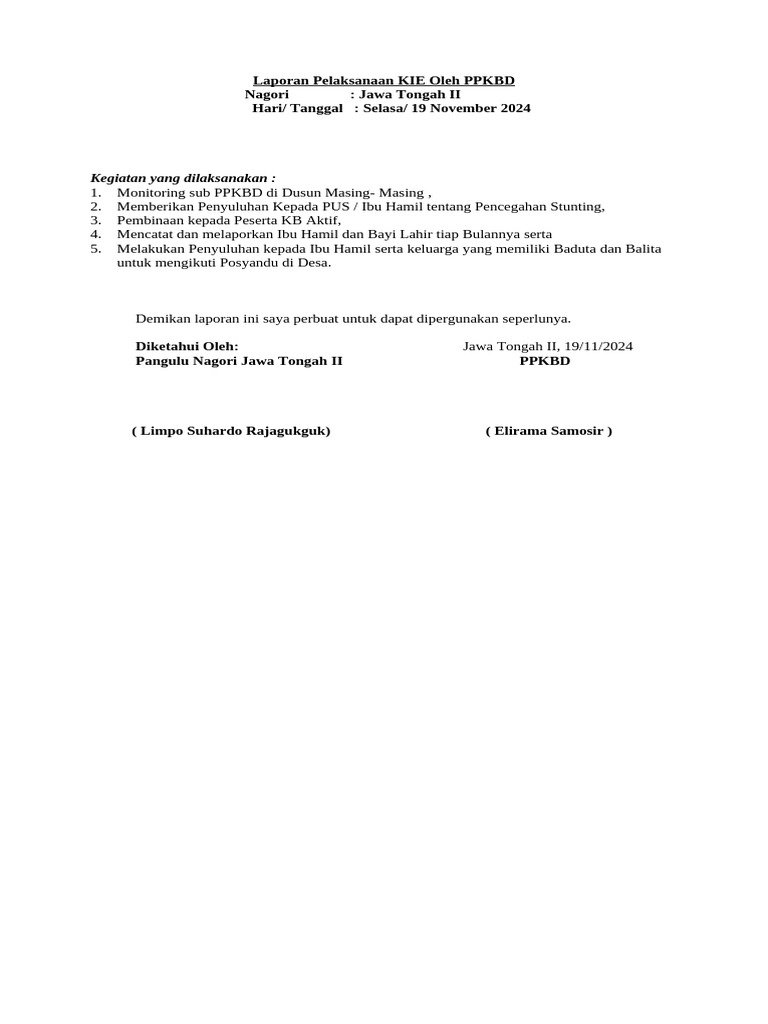 Contoh Laporan Kegiatan PPKBD Dan Sub | PDF