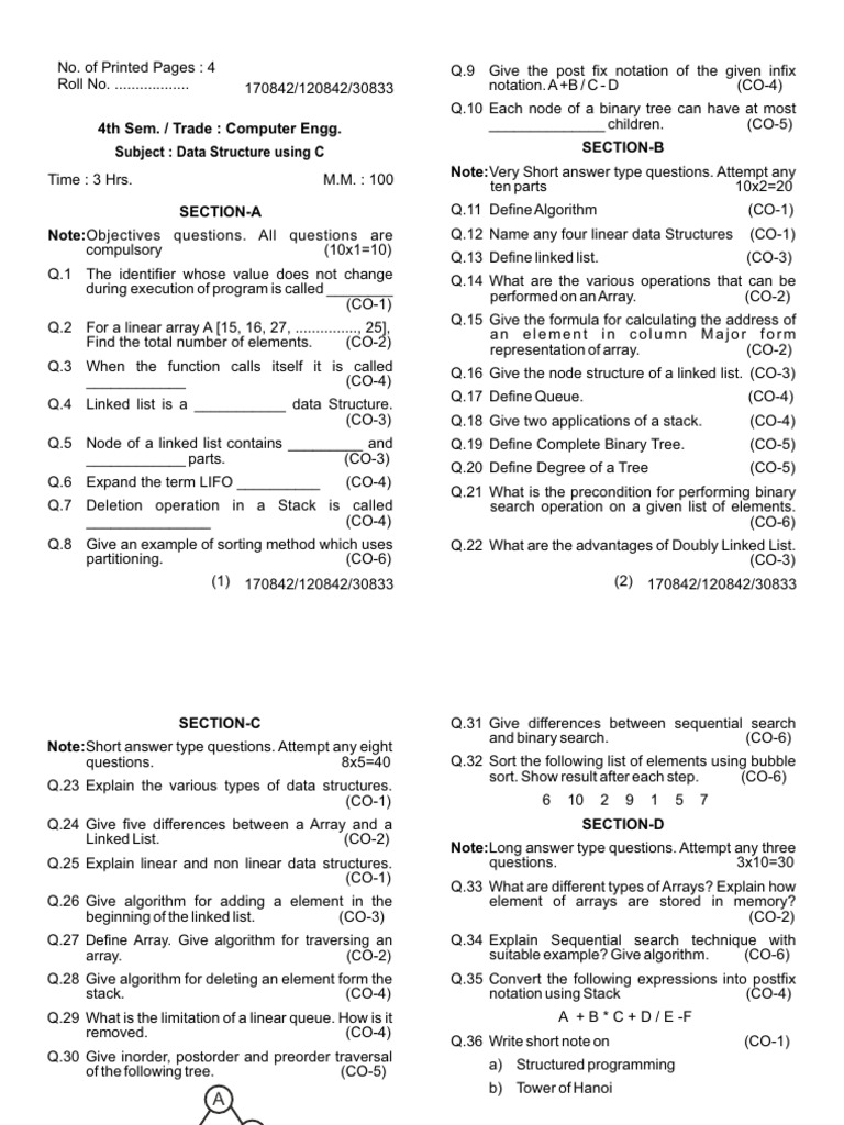 Computer 4 Sem Data Struct Using C 170842 May 2019 Pdf Algorithms And Data Structures