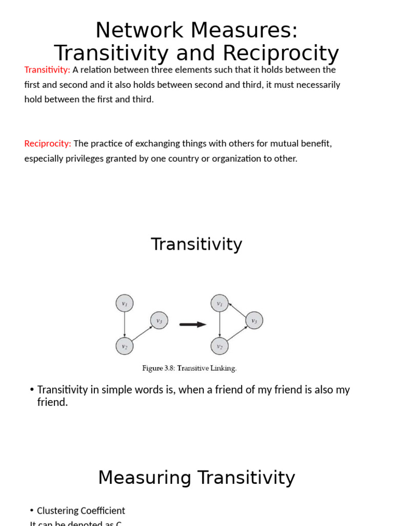 Network Measures -Transitivity Reciprocity | PDF