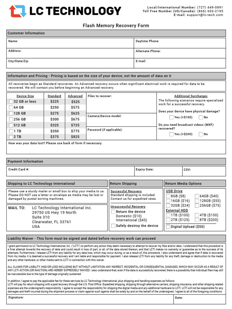 Flash Memory Recovery Form | PDF | Usb Flash Drive | Computing