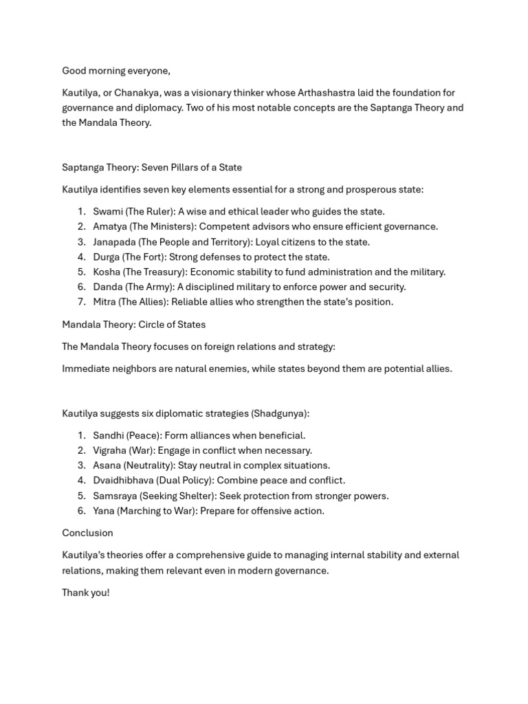 Kautilya's Governance Theories Explained | PDF