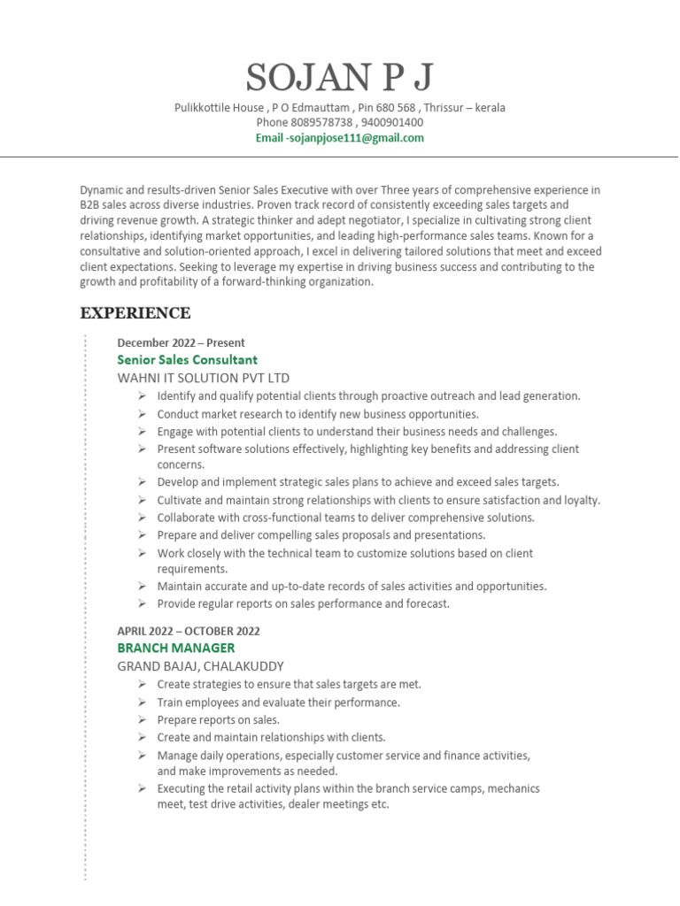 cv_sojan.p.j | PDF | Sales | Accounts Payable