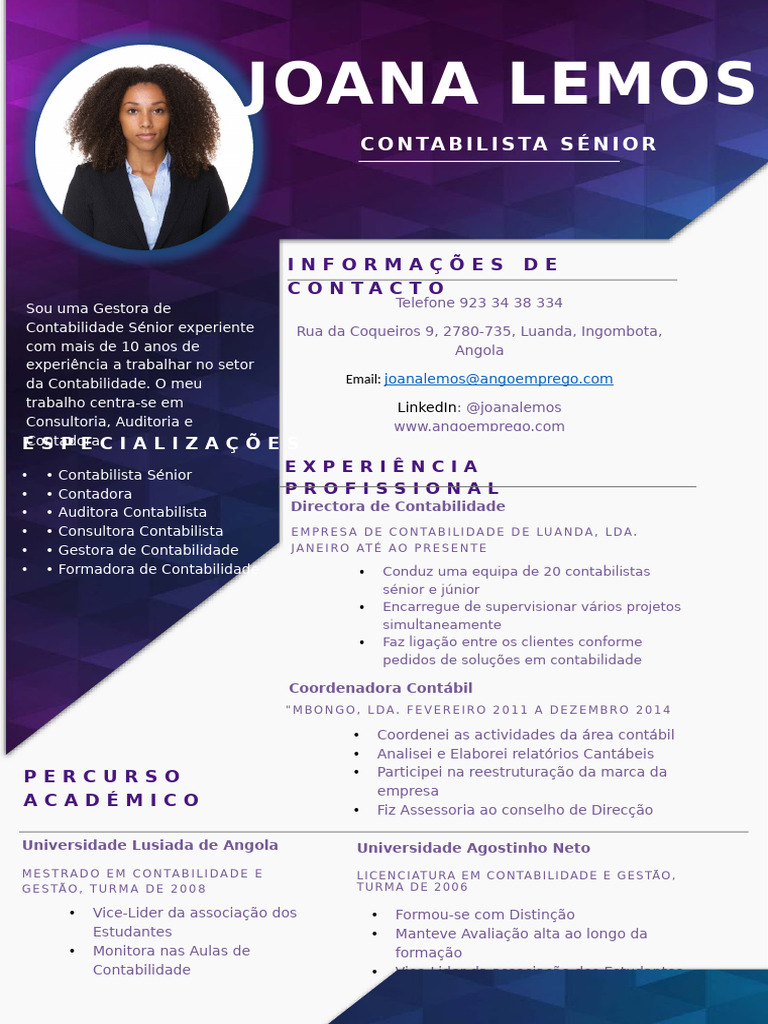 CV11 Novo Modelo Ango Emprego | PDF | Contabilidade | Contador