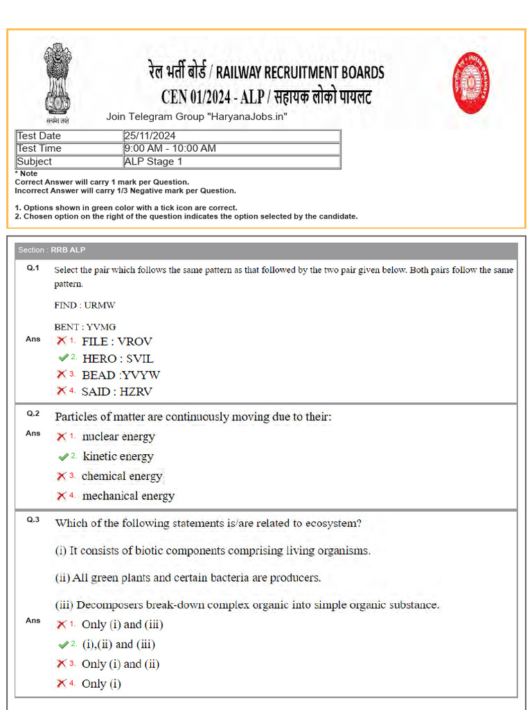 RRB ALP 2024 Exam Question Paper | PDF