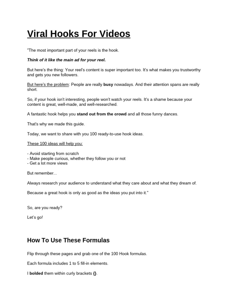 100 Viral Hooks and The Formulas | PDF