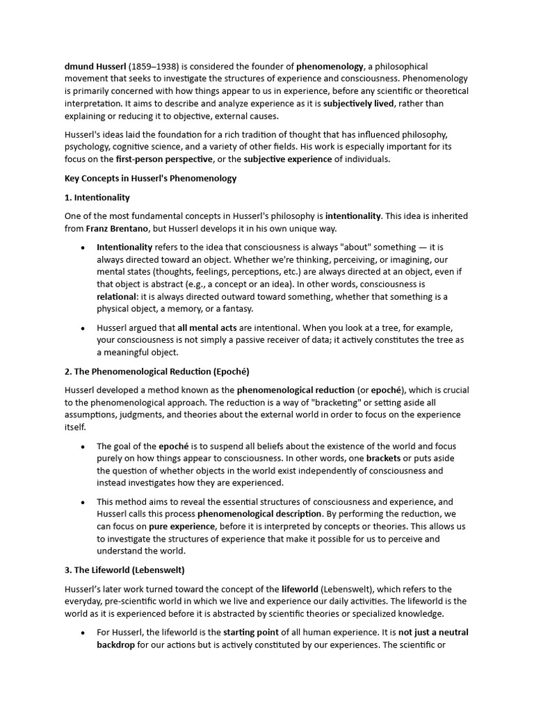 husserl and phenomenology | PDF | Phenomenology (Philosophy) | Edmund Husserl