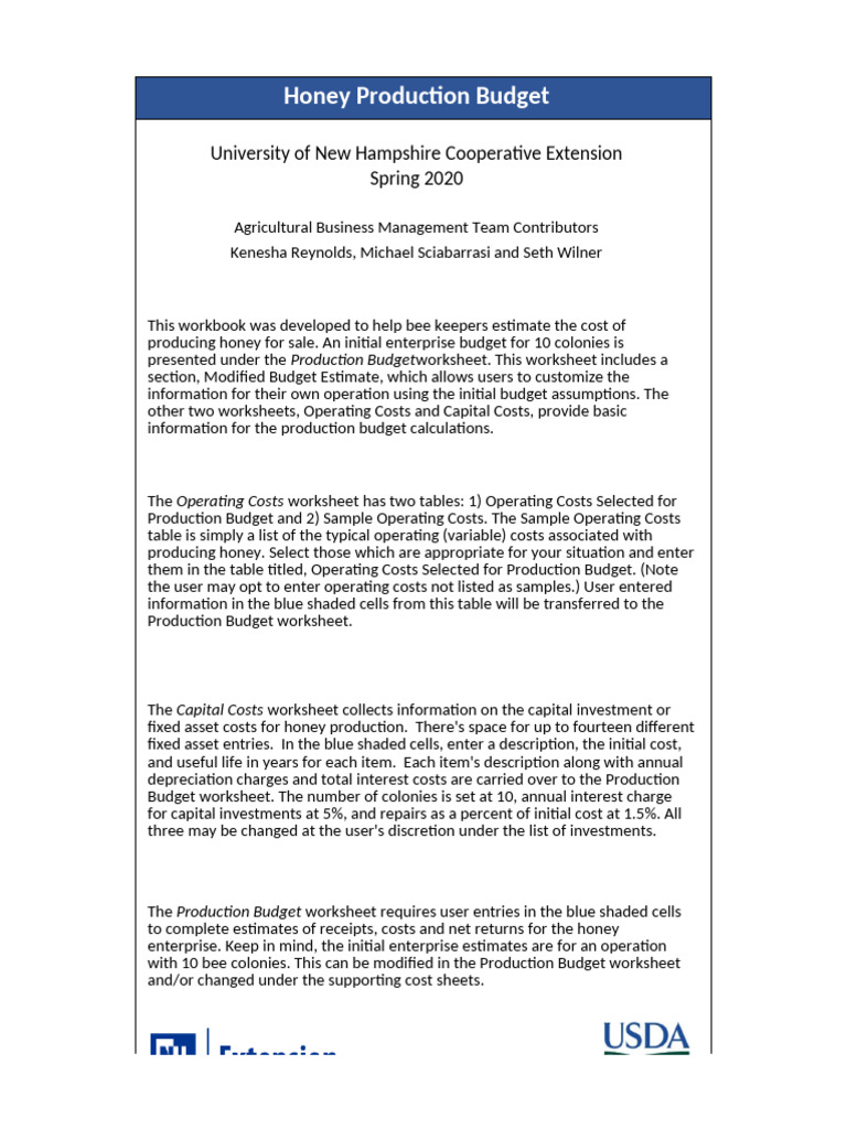 Bee Honey Budget Pdf Bees Beehive