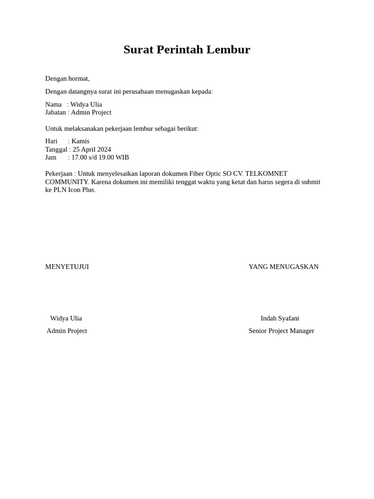 Surat Perintah Lembur | PDF