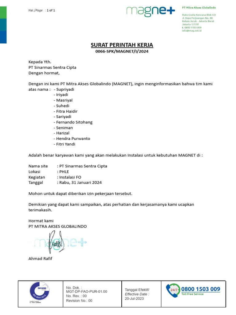 Izin Instalasi FO di PHLE | PDF