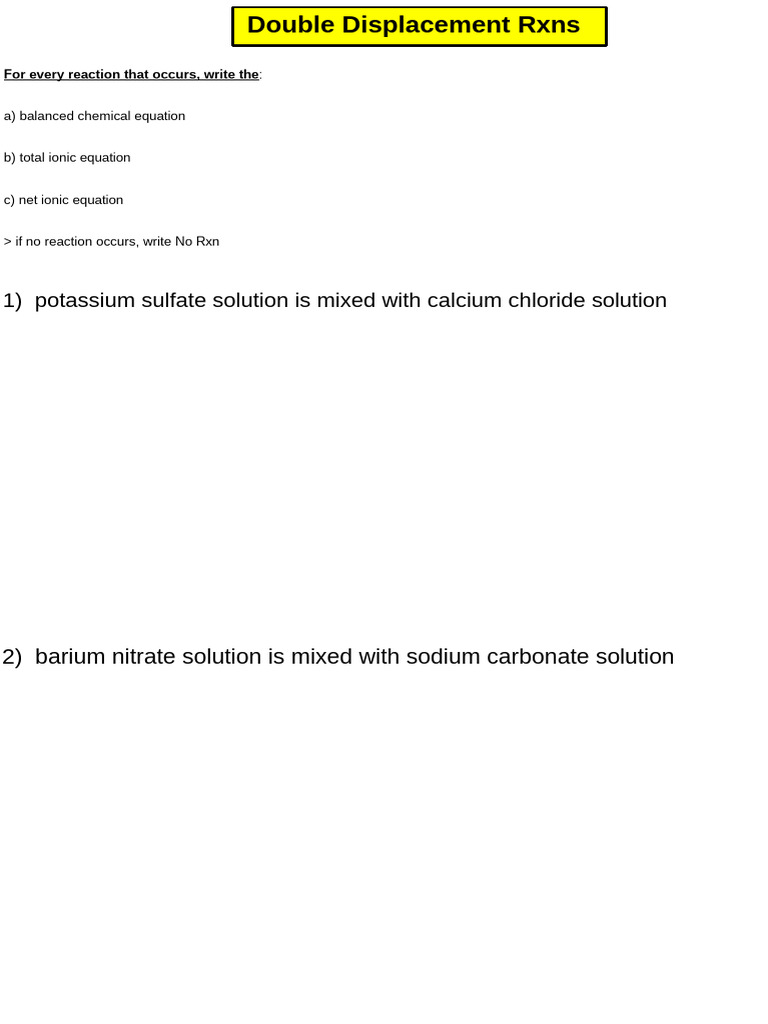 Double Displacement Reaction Equations | PDF