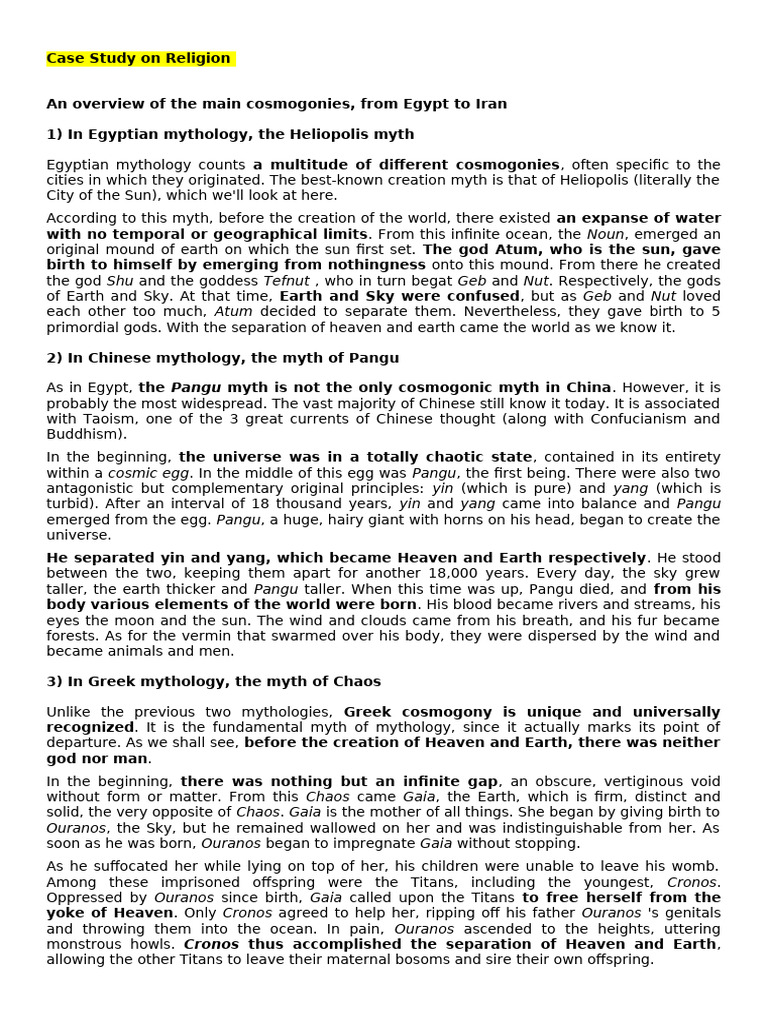 Case Study On Religion LV | PDF | Genesis Creation Narrative | Mythology