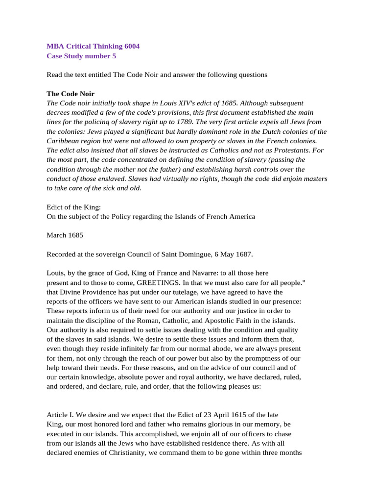 MBA Critical Thinking 6004 Case Study Number 5 | PDF