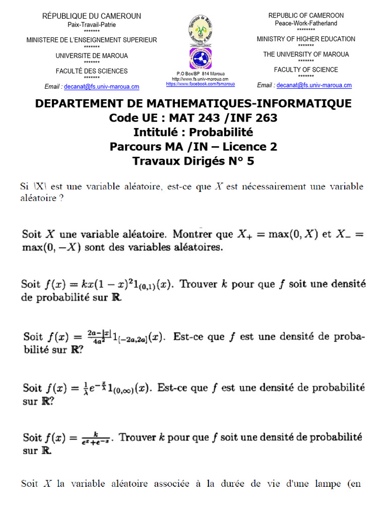 TD N° 5 MAT 243 + INF 263 L2 2023-2024 | PDF