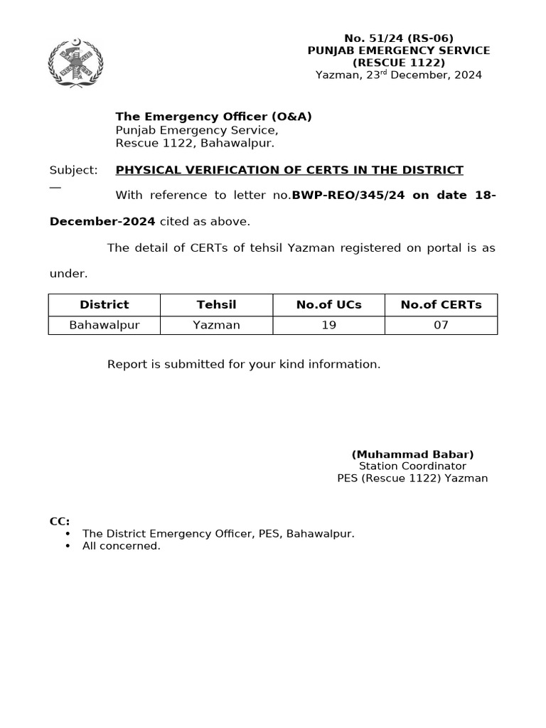 Physical Verification of CERTs in Yazman | PDF