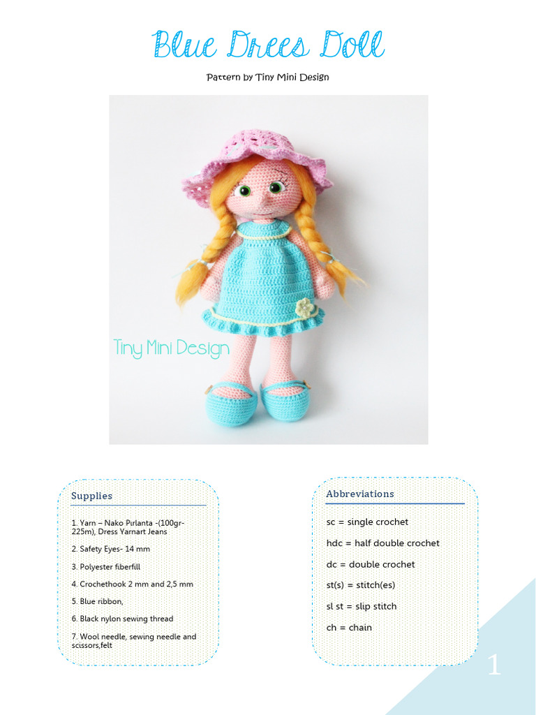 Blue Dress Doll Crochet Pattern | PDF | Crochet | Clothing