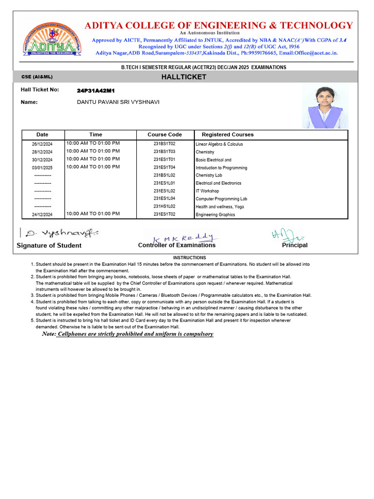 Hall Ticket | PDF | Computer Engineering | Computer Science
