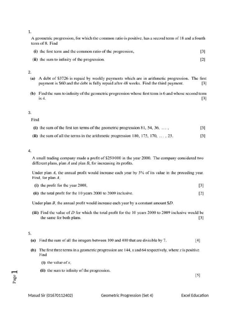Geometric Progression Set 4 Guide | PDF