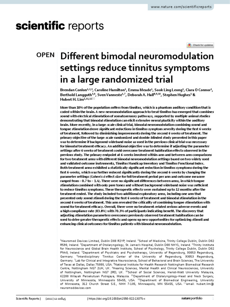 Diferent Bimodal Neuromodulation | PDF | Tinnitus | Medicine