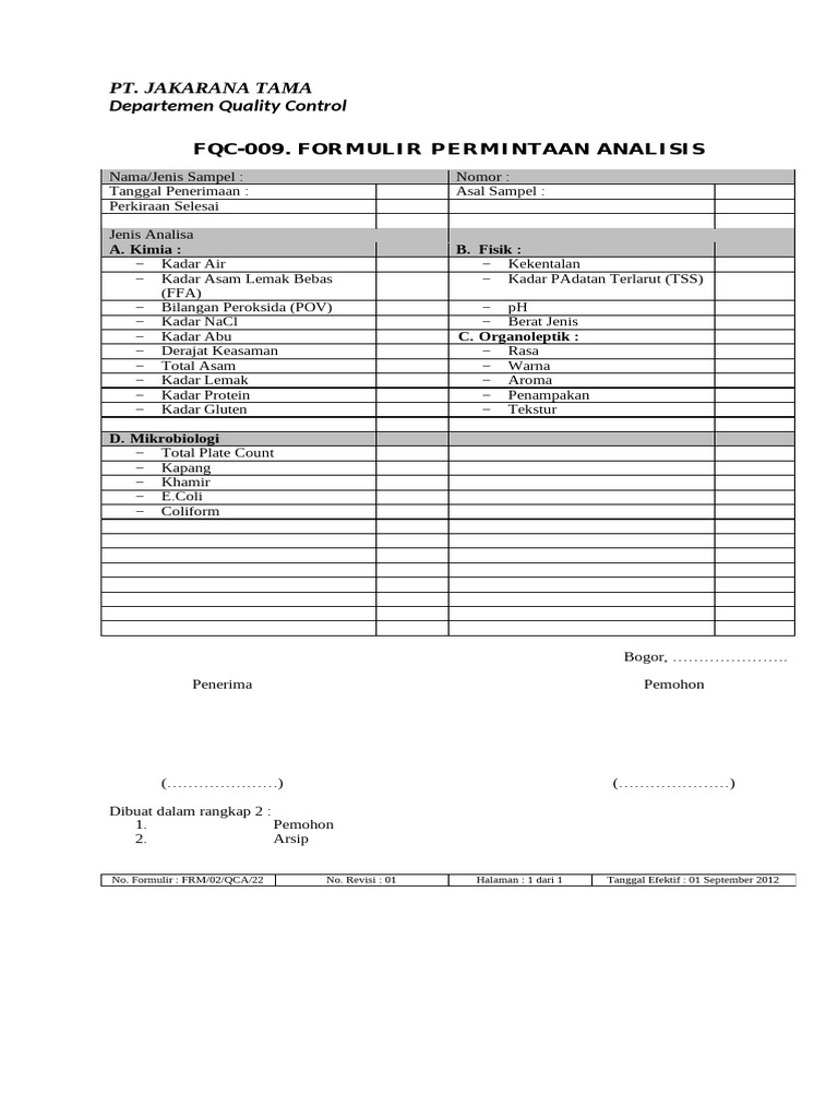 Form Permintaan Analisa | PDF