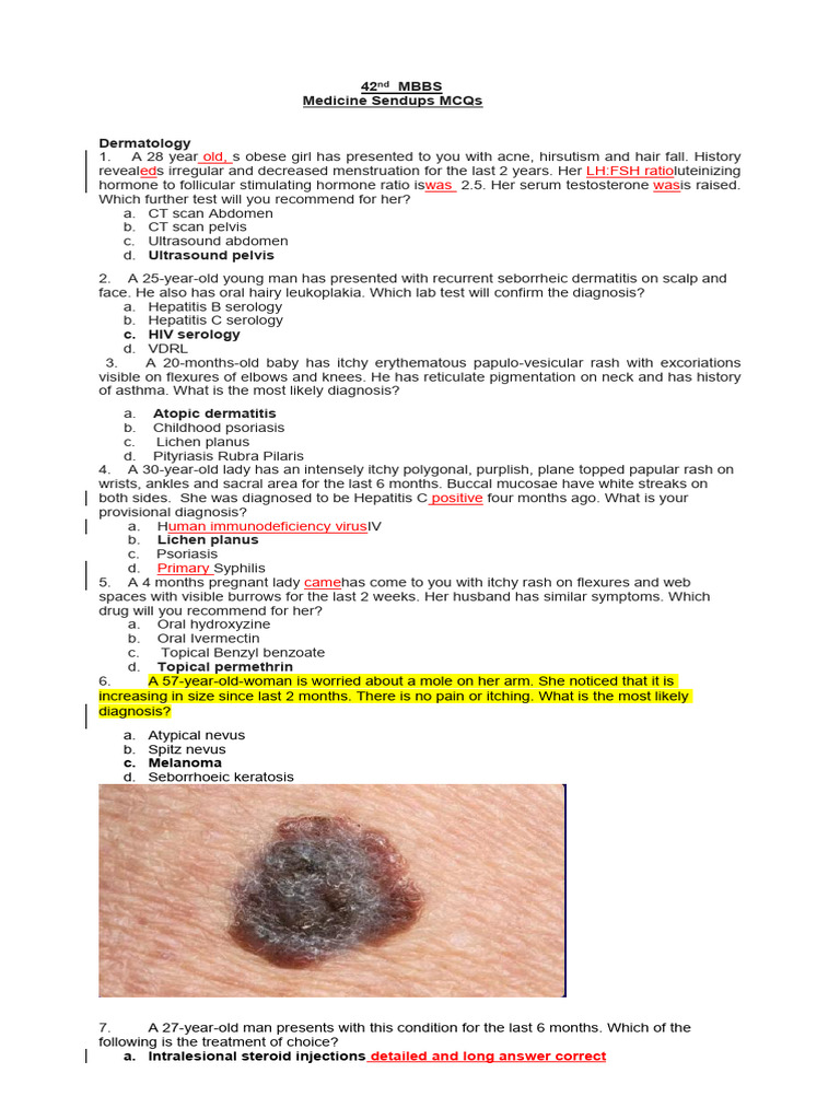 42nd Medicine Sendups Mcqs | PDF | Kidney | Hypertension