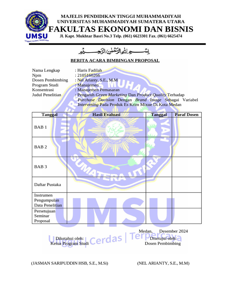 BERITA ACARA BIMBINGAN PROPOSAL HARIS | PDF