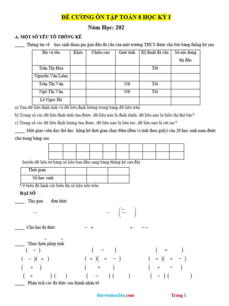 De Cuong On Tap Cuoi HK1 Toan 8 CTST 24 25docx | PDF