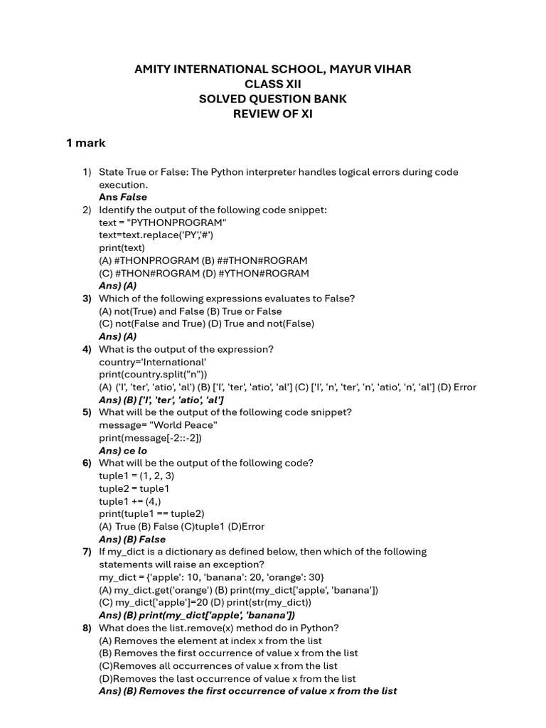 AISMV_XII_SOLVED_QB_REVIEW OF XI | PDF | C (Programming Language) | Control Flow