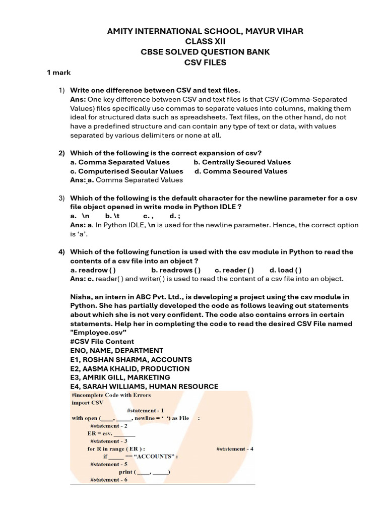 Solved QBank_CSV Files | PDF | Comma Separated Values | Computer Science Solved QBank_CSV Files | PDF | Comma Separated Values | Computer Science