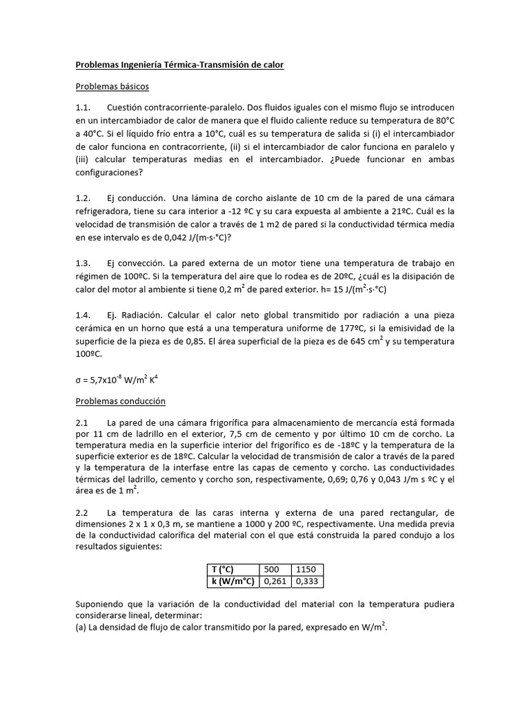 Problemas de Transmisión de Calor en Ingeniería | PDF | Conduccion ...