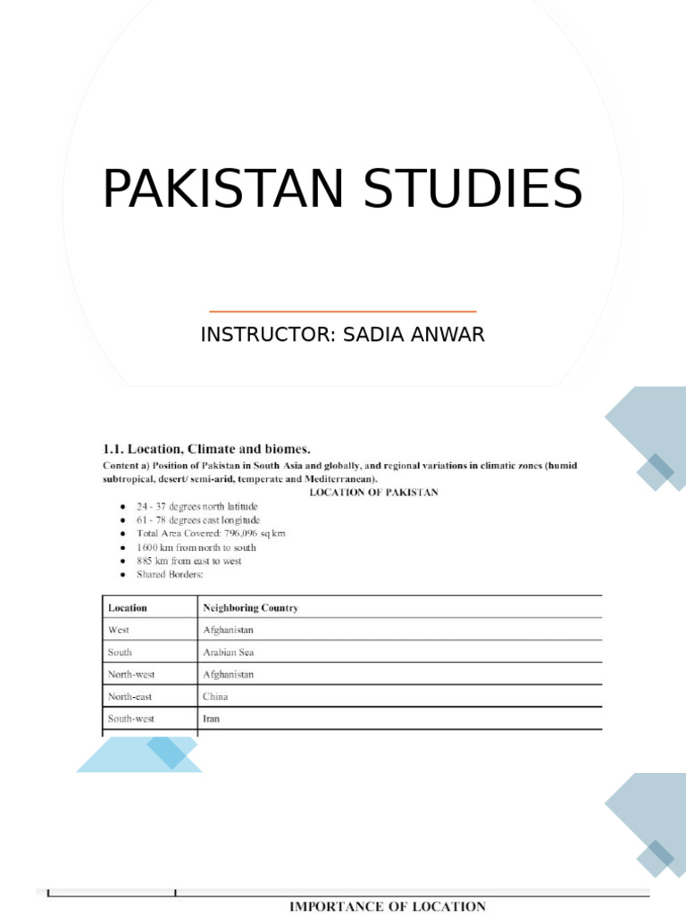Pakistan Location, Climate and Biomes | PDF