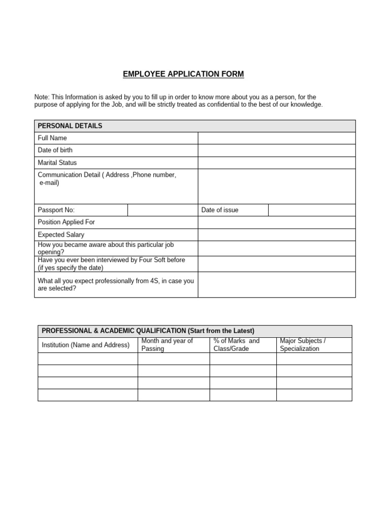 EMPLOYEE APPLICATION FORM | PDF