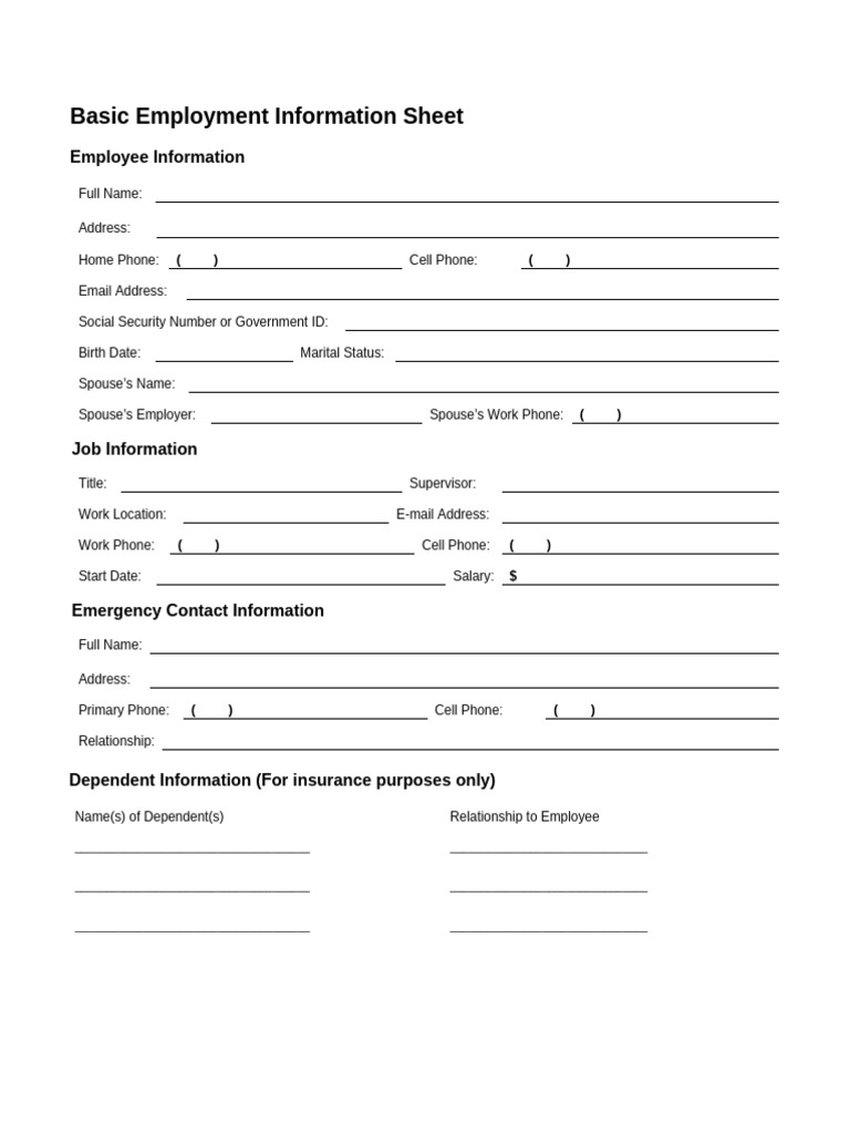 Employee Information Form | PDF