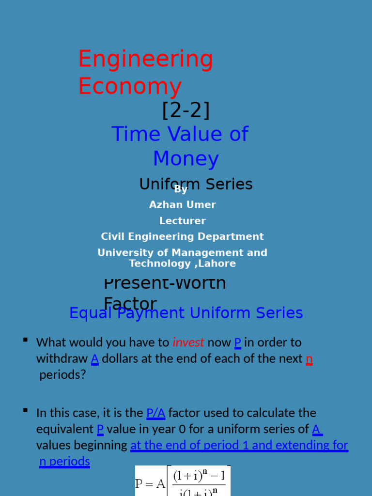 Lecture 3 (Engineering Economics) | PDF | Present Value | Money