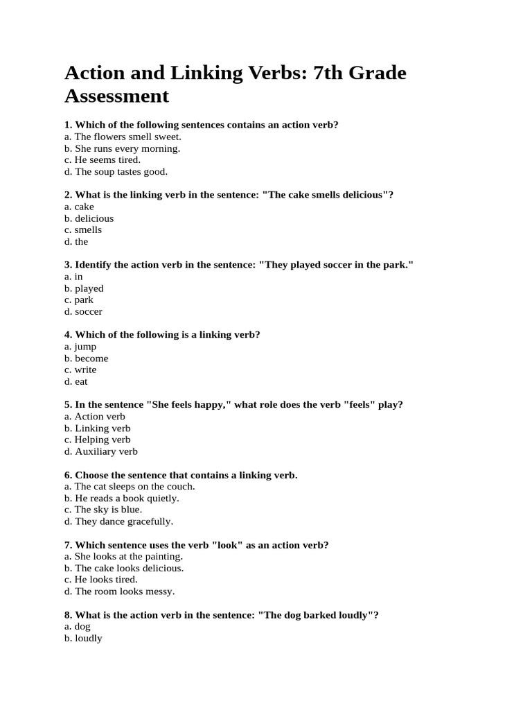 Action and Linking Verbs | PDF