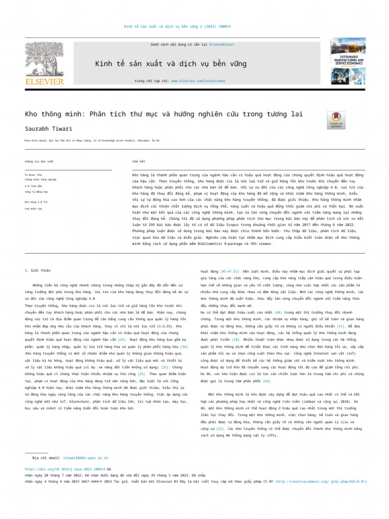 Tanh - Smart Warehouse - A Bibliometric Analysis and Future Research Direction (1) | PDF