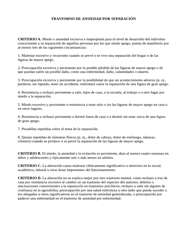 Ansiedad Por Separación Según El DSM-5 | PDF