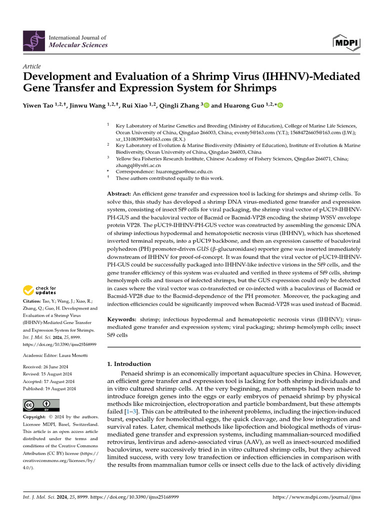 Development and Evaluation of A Shrimp Virus IHHNV | PDF | Virus ...